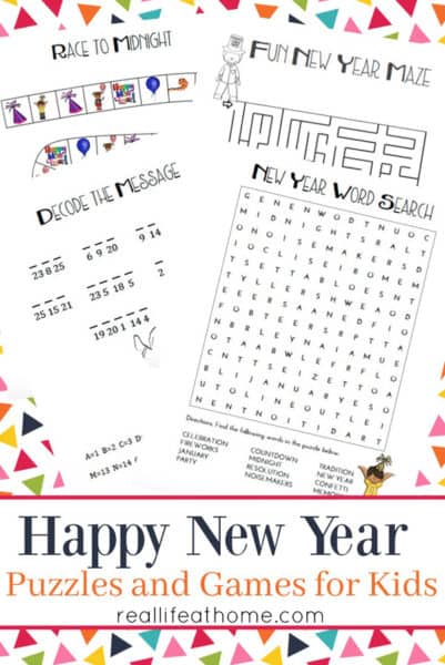 New Year's Games and Puzzles for Kids Printables Packet