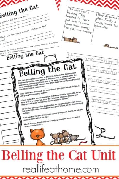 Aesop Fables Worksheets Packet: Belling the Cat Printables