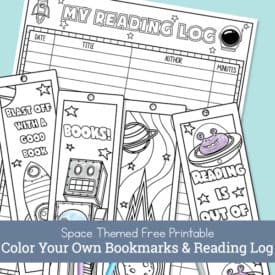Free Printable Color Your Own Space Bookmarks and Reading Log for Kids