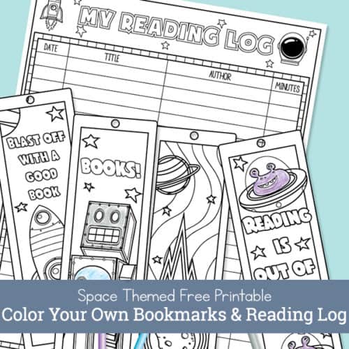 Free Printable Color Your Own Space Bookmarks and Reading Log for Kids