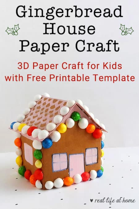 Cute Gingerbread House Paper Craft with Free Printable Template