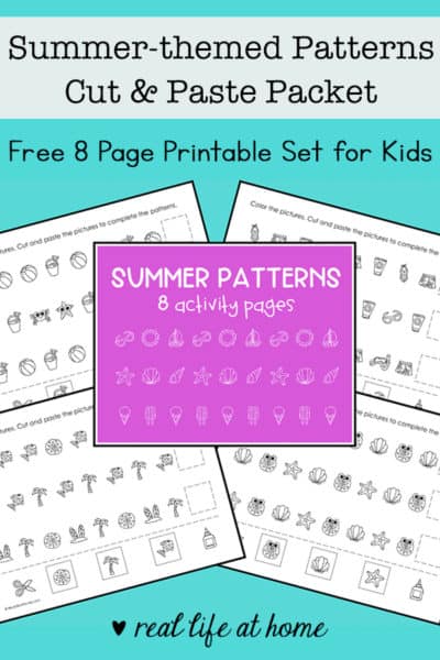 Cut and Paste Summer Patterns Worksheets Packet (Free Printables)