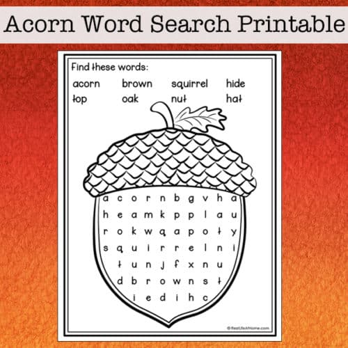 Acorn Word Search Printable - Easy Word Search Puzzle for Kids