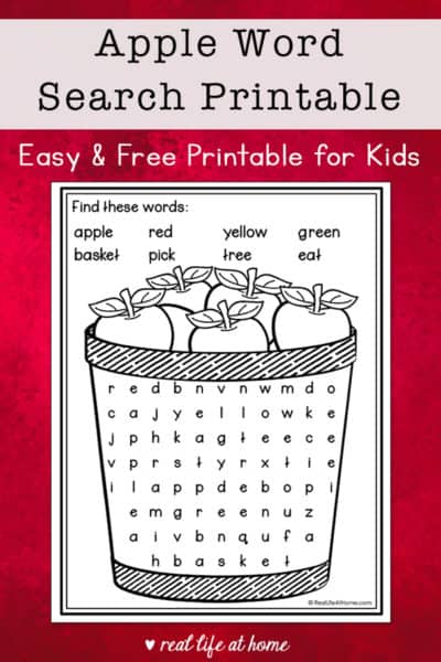Apple Word Search Printable - Easy Word Find Puzzle for Kids
