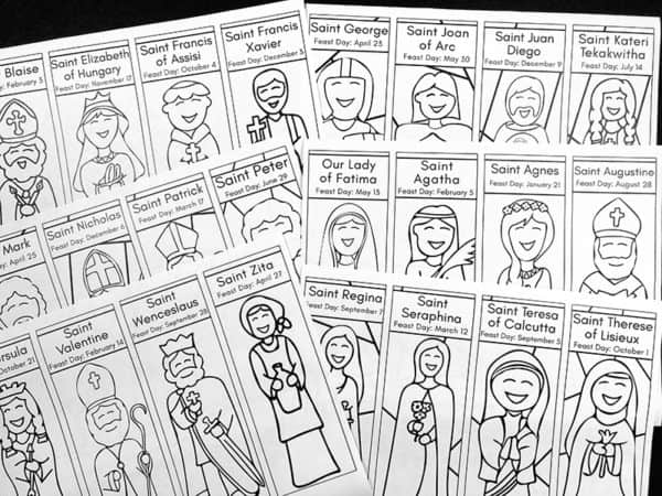 Printable Color Your Own Saint Bookmarks for Kids and Adults