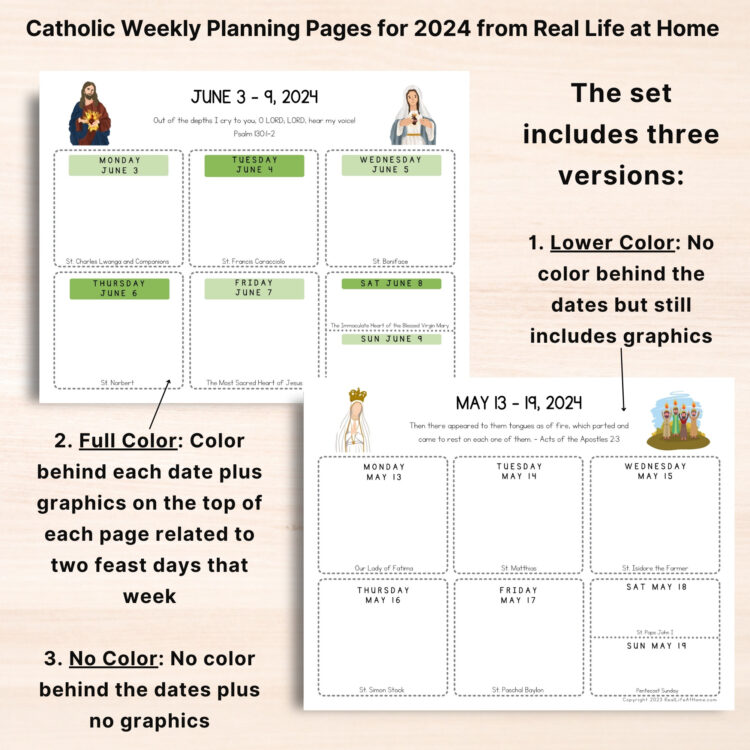 Printable 2024 Weekly Catholic Planner Pages for Kids and Adults