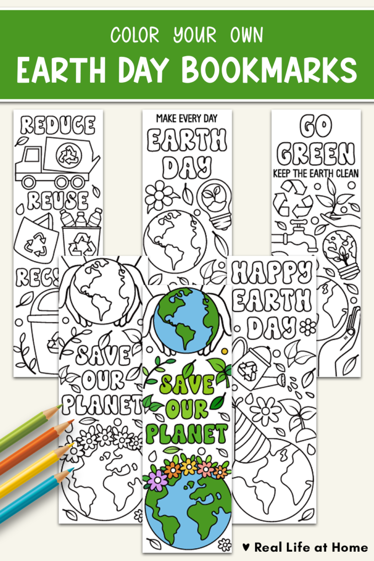 Free Printable Earth Day Bookmarks to Color for Kids and Adults