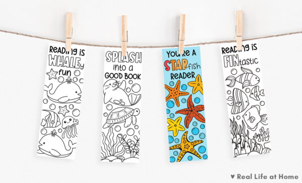 Free Printable Color Your Own Ocean Bookmarks for Kids