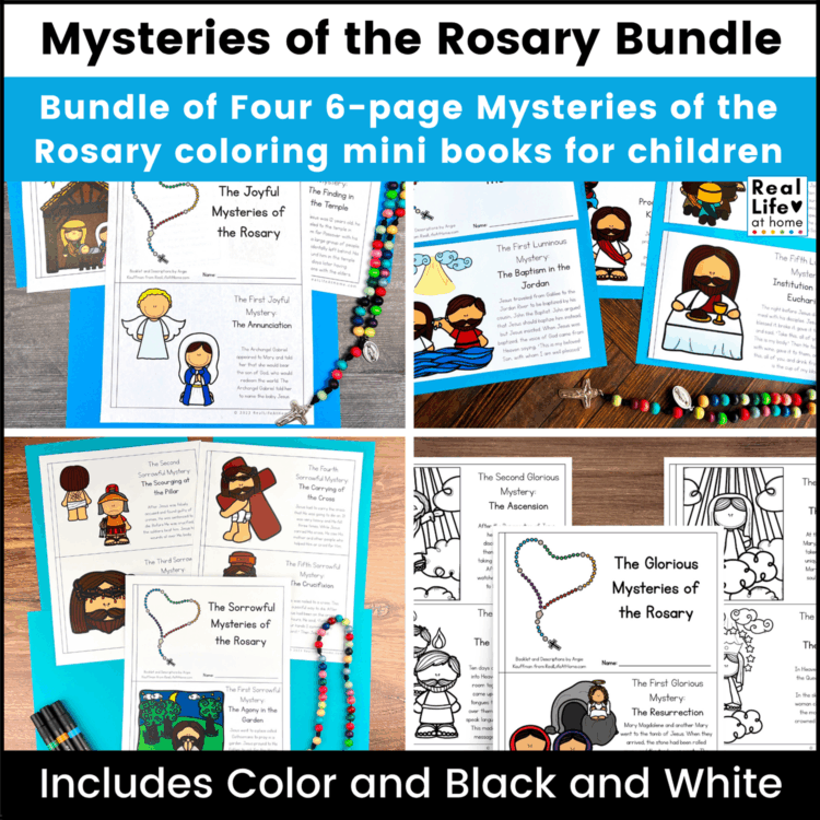 Mysteries of the Rosary Mini Books for Kids (Four 6-page Books)