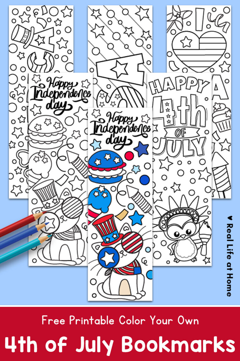 Free Printable Set of 4th of July Bookmarks to Color for Kids